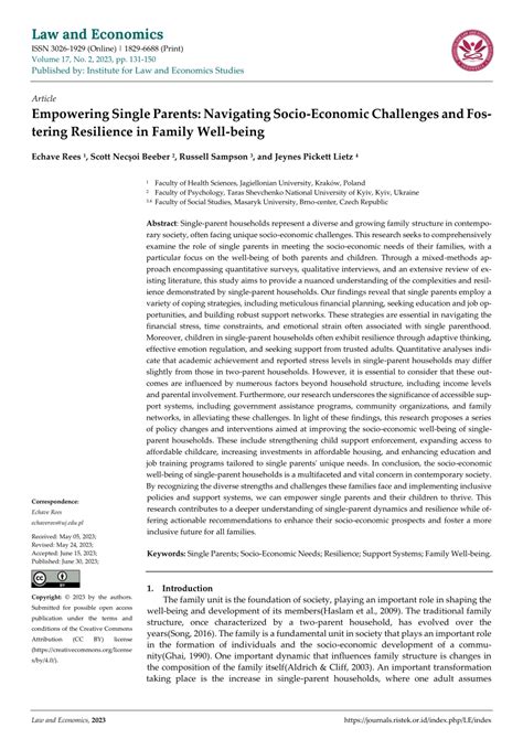 PDF Empowering Single Parents Navigating Socio Economic Challenges And Fostering Resilience