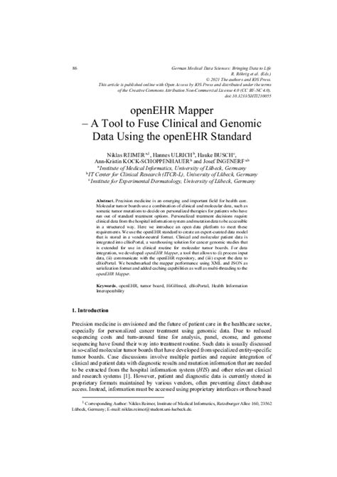 Pdf Openehr Mapper A Tool To Fuse Clinical And Genomic Data Using