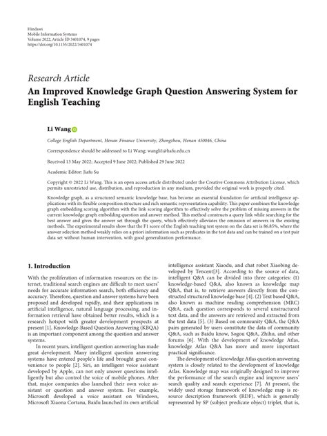 Pdf An Improved Knowledge Graph Question Answering System For English Teaching