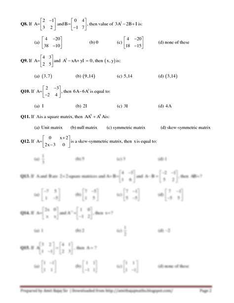 SOLUTION Ch Matrices Multiple Choice Questions With Answers Studypool