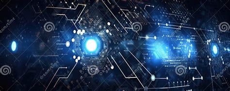 Minimalistic Abstract Background With Circuitry Patterns And Futuristic Symbols Symbolizing The