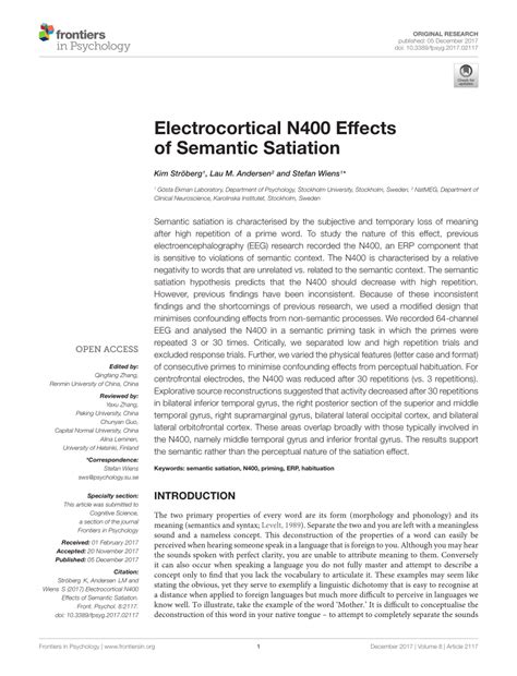 Pdf Electrocortical N400 Effects Of Semantic Satiation