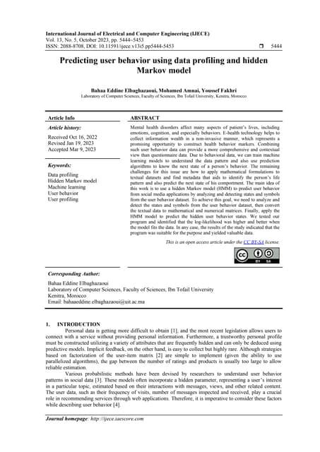 Predicting User Behavior Using Data Profiling And Hidden Markov Model