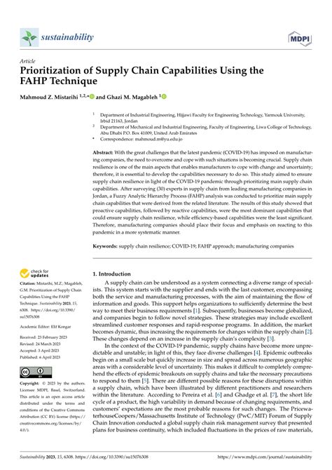 Pdf Prioritization Of Supply Chain Capabilities Using The Fahp Technique
