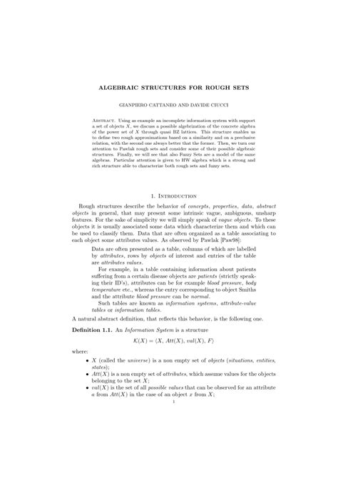 Pdf Algebraic Structures For Rough Sets