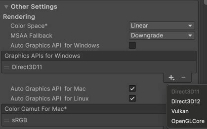 Unity Manual Graphics API Support