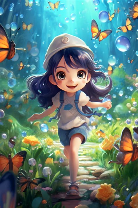 追蝴蝶的小女孩高清图片下载 包图网