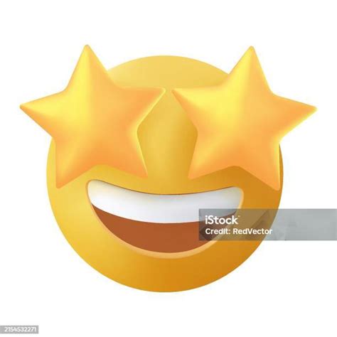 별이 빛나는 눈의 이모티콘 사랑 흥분 이모티콘 눈을 위한 황금 별 열린 미소 3d 양식화된 벡터 아이콘으로 흥분하는 이모티콘 3차원 형태에 대한 스톡 벡터 아트 및 기타