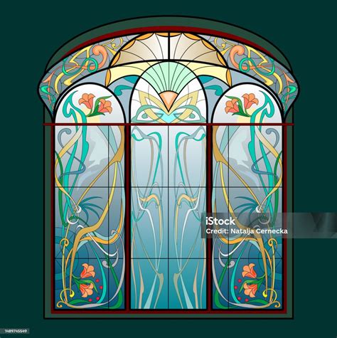 아름 다운 화려한 아르누보 스테인드 글라스 창입니다 럭셔리한 인테리어를 위한 독점적인 제안 Jugendstil 건축 스타일입니다 벽지 배너 배경 장식 서유럽의 건축 건축에