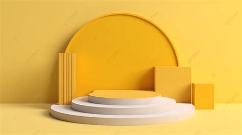 연한 노란색 3d 제품 디스플레이 배경 및 연단 스탠드 프리젠테이션을 갖춘 최소한의 기하학적 벽지 노란 연단 최소한의 장면