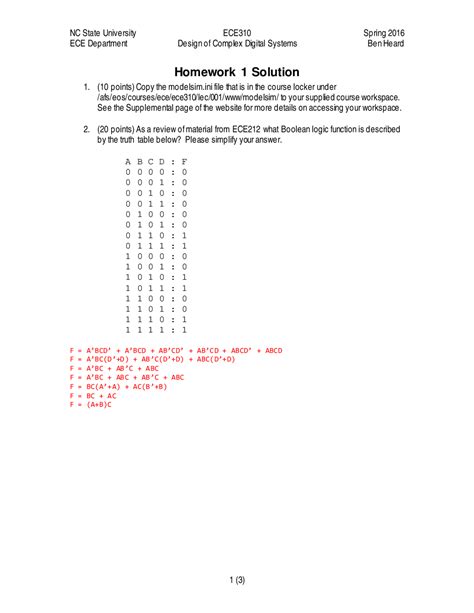 Homework 1 Solution Design Of Complex Digital Systems Ece 406 Docsity