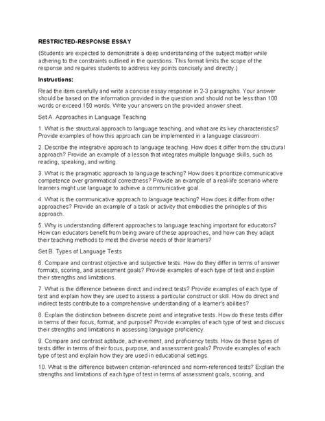 Restricted Response Essay Approaches And Tests In Language Teaching