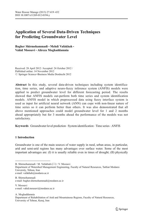 Pdf Application Of Several Data Driven Techniques For Predicting