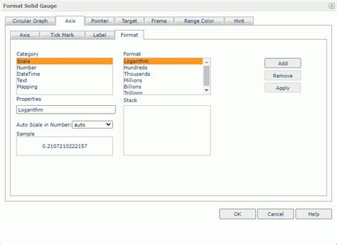 Format Solid Gauge Dialog Box Properties