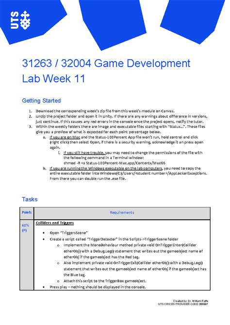 Lab Week 11 Physics Lab Week 11 Created By Dr William Raffe 31263 32004 Game