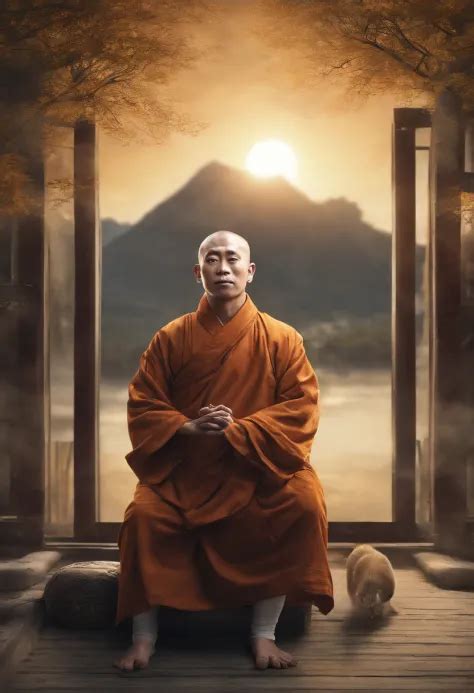 Chinese Monk，divine Light Chinese To Pray To Heaven In Front Of