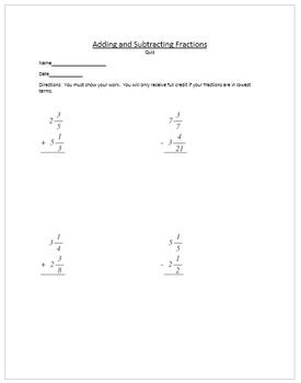 Adding And Subtracting Fractions Quick Quiz By Michael Southwell