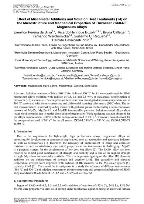 Pdf Effect Of Mischmetal Additions And Solution Heat Treatments T4 On The Microstructure And