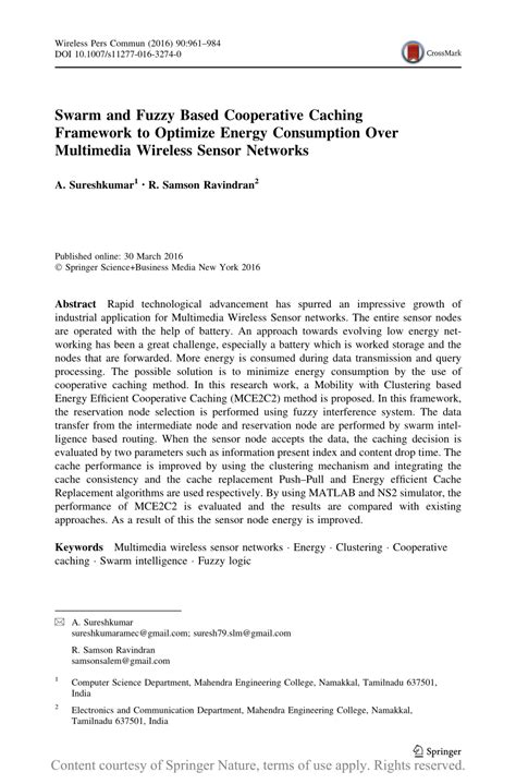 Swarm And Fuzzy Based Cooperative Caching Framework To Optimize Energy Consumption Over