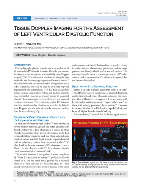 Pdf Tissue Doppler Imaging For The Assessment Of Left Ventricular Diastolic Function