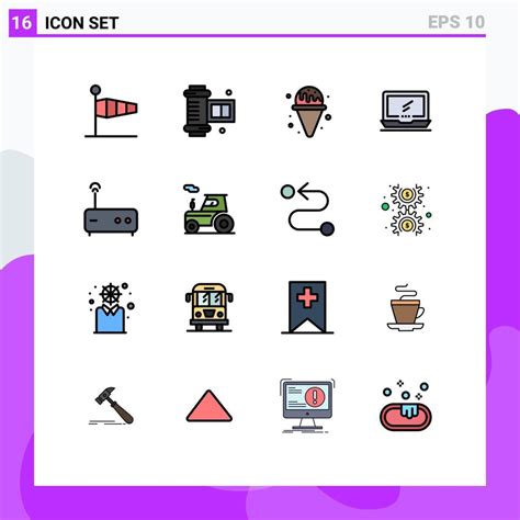 Pack Of 16 Creative Flat Color Filled Lines Of Modem Laptop Water Imac Monitor Editable Creative