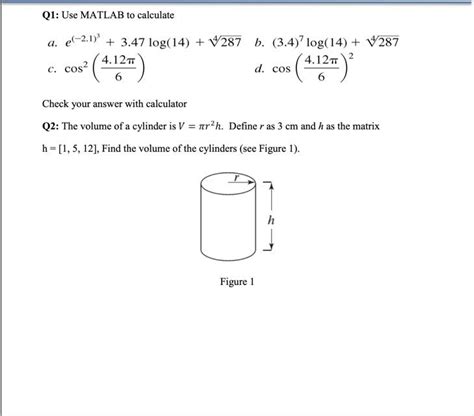 solved q1 use matlab to calculate a el 2 1 3 47 log 14