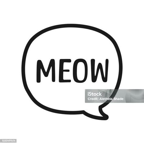 야옹 말풍선 개요 낙서 야옹 텍스트 귀여운 손으로 그린 인용문 고양이 소리 손글씨 문구 셔츠 카드 포스터 등에 인쇄하기 위한 벡터 그림 Onomatopoeia에 대한 스톡