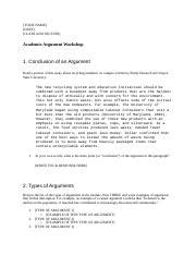 Working Document Academic Argument Workshop Docx YOUR NAME DATE CLASS AND SECTION Academic