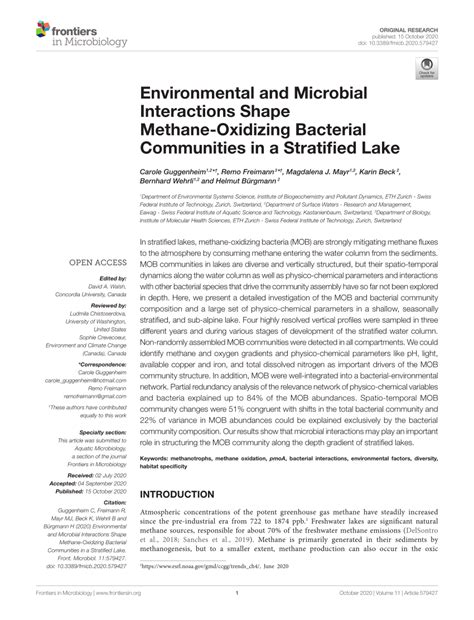 Pdf Environmental And Microbial Interactions Shape Methane Oxidizing Bacterial Communities In