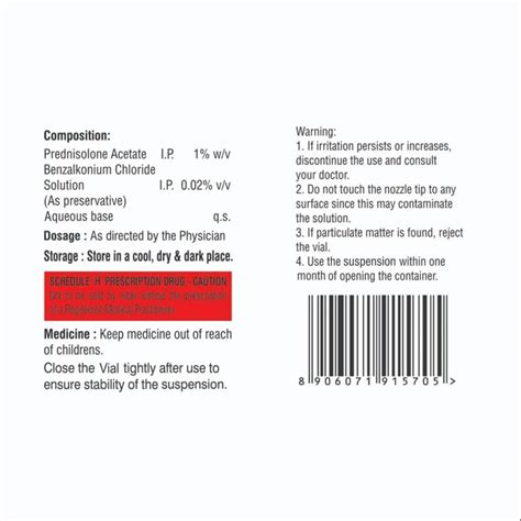 Predtore Prednisolone Eye Drops Dose As Directed By The Physician