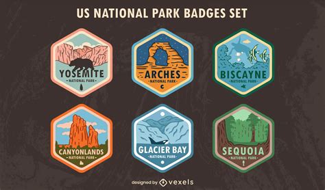Us National Park Badges Set Vector Download
