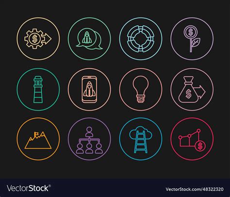 Set Line Pie Chart And Dollar Money Bag Business Vector Image