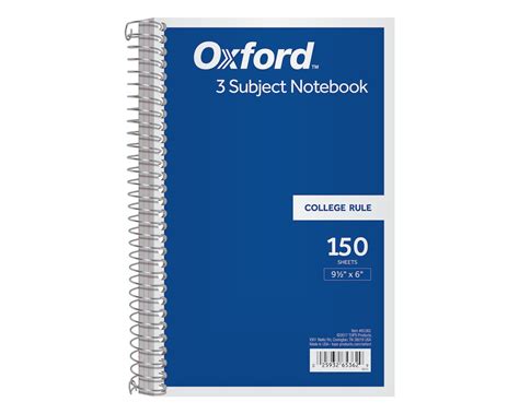 Oxford 3 Subject Notebook 6 X 9 12 College Rule 150 Sheets 2 Dividers
