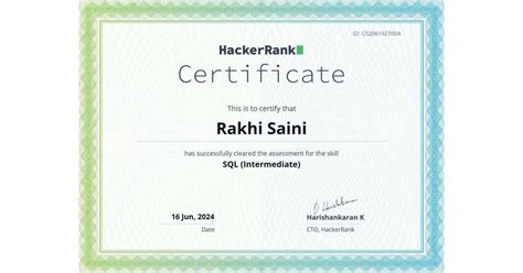 Rakhi Saini On Linkedin Hackerrank Skill Certificate