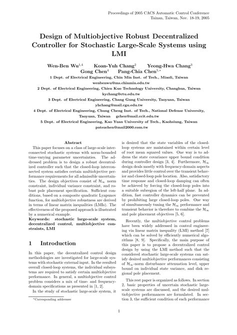Pdf Design Of Multiobjective Robust Decentralized Controller For Stochastic Large Scale
