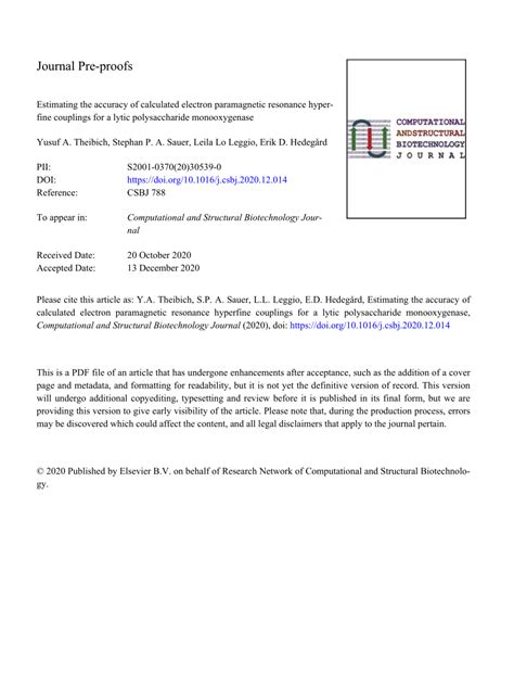 Pdf Estimating The Accuracy Of Calculated Electron Paramagnetic Resonance Hyperfine Couplings