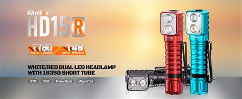 Wurkkos HD15R Dual LEDs Headlamp, Angle Flashlight with Red Beam Mode ...