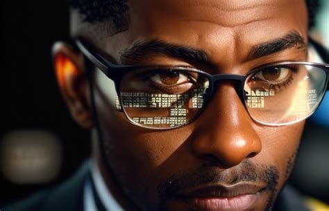 Premium Ai Image Glasses Black Man Reflection Of Code On Computer