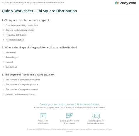 Quiz And Worksheet Chi Square Distribution