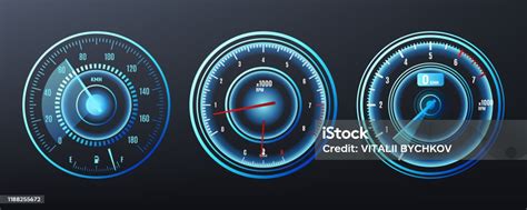 자동차 속도계 대시 보드 타코미터 속도 측정을 위한 아날로그 장치 벡터 일러스트레이션 네온에 대한 스톡 벡터 아트 및 기타 이미지 네온 경계 계기판 측정기 Istock