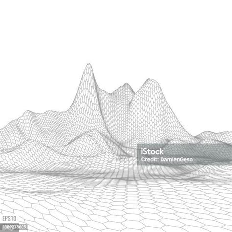 흰색 배경의 와이어프레임 풍경 추상 기하학적 벡터 기술 배경 3d 벡터 디지털 배경 0명에 대한 스톡 벡터 아트 및 기타 이미지 0명 3차원 형태 각도 Istock