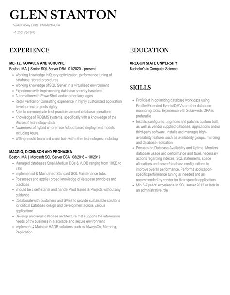 Sql Server Dba Resume Samples Velvet Jobs