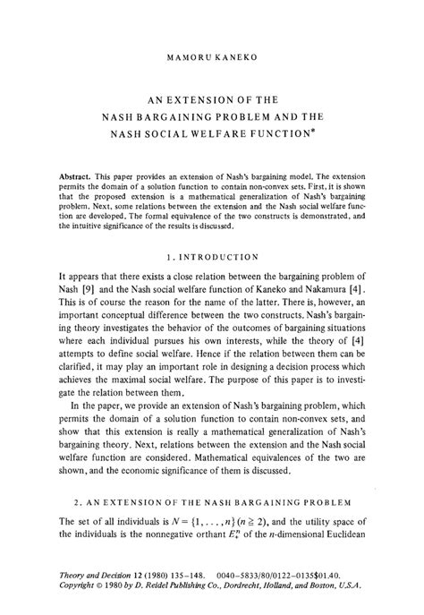 Pdf An Extension Of The Nash Bargaining Problem And The Nash Social Welfare Function