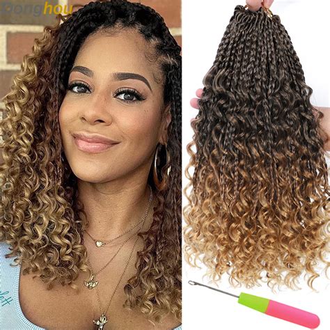 1 6 Packs Ombre Box Braids Crochet Braids Curly Ends 1b 30 27 613 Bug 10 Colors Goddess Box