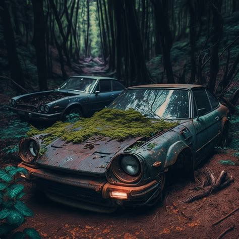 Abandoned Cars In A Forest Retro Cars Car Ins Paisajes Fotografia Carros Enferrujados