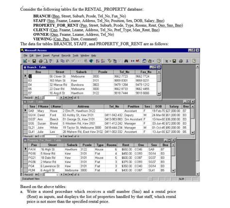 solved consider the following tables for the rental property