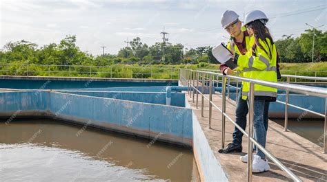 Environmental Engineers Work At Wastewater Treatment Plantswater Supply