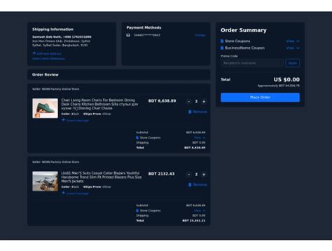 Product Checkout Section With Order Summary And Remove Product Button