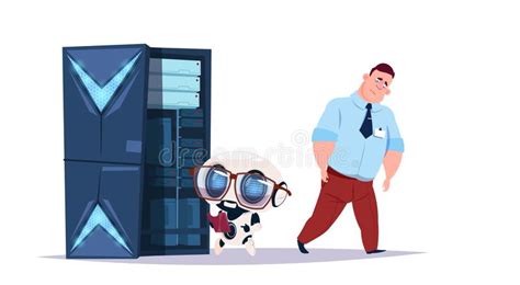 Data Storage Artificial Intelligence Center With Hosting Servers And Staff Computer Robot