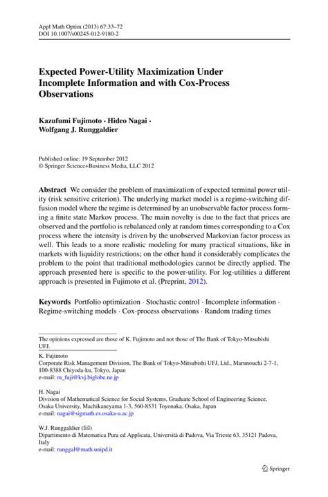Pdf Expected Power Utility Maximization Under Incomplete Information